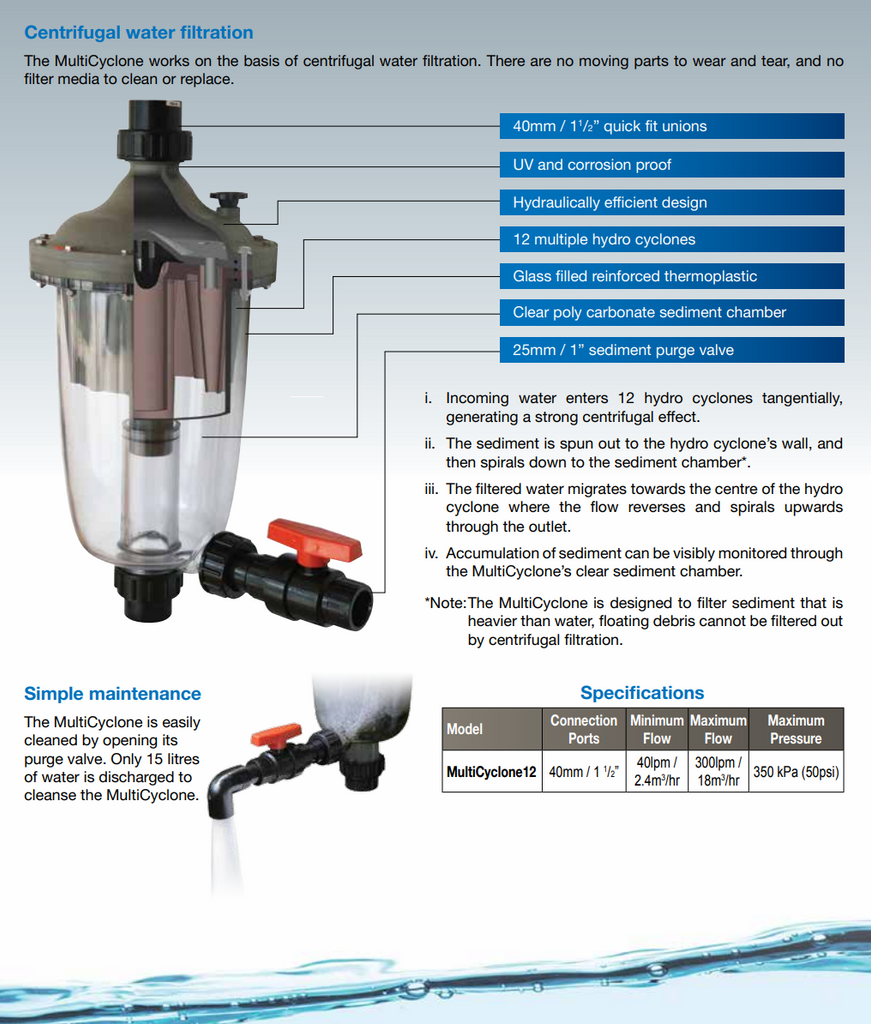 Buy Waterco Multicyclone 12 Centrifugal Filter Online | Ponds R Us
