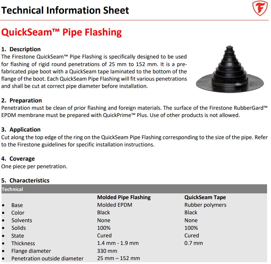 Buy Firestone Quick seam Universal Molded Pipe Flashing Online | Ponds R Us